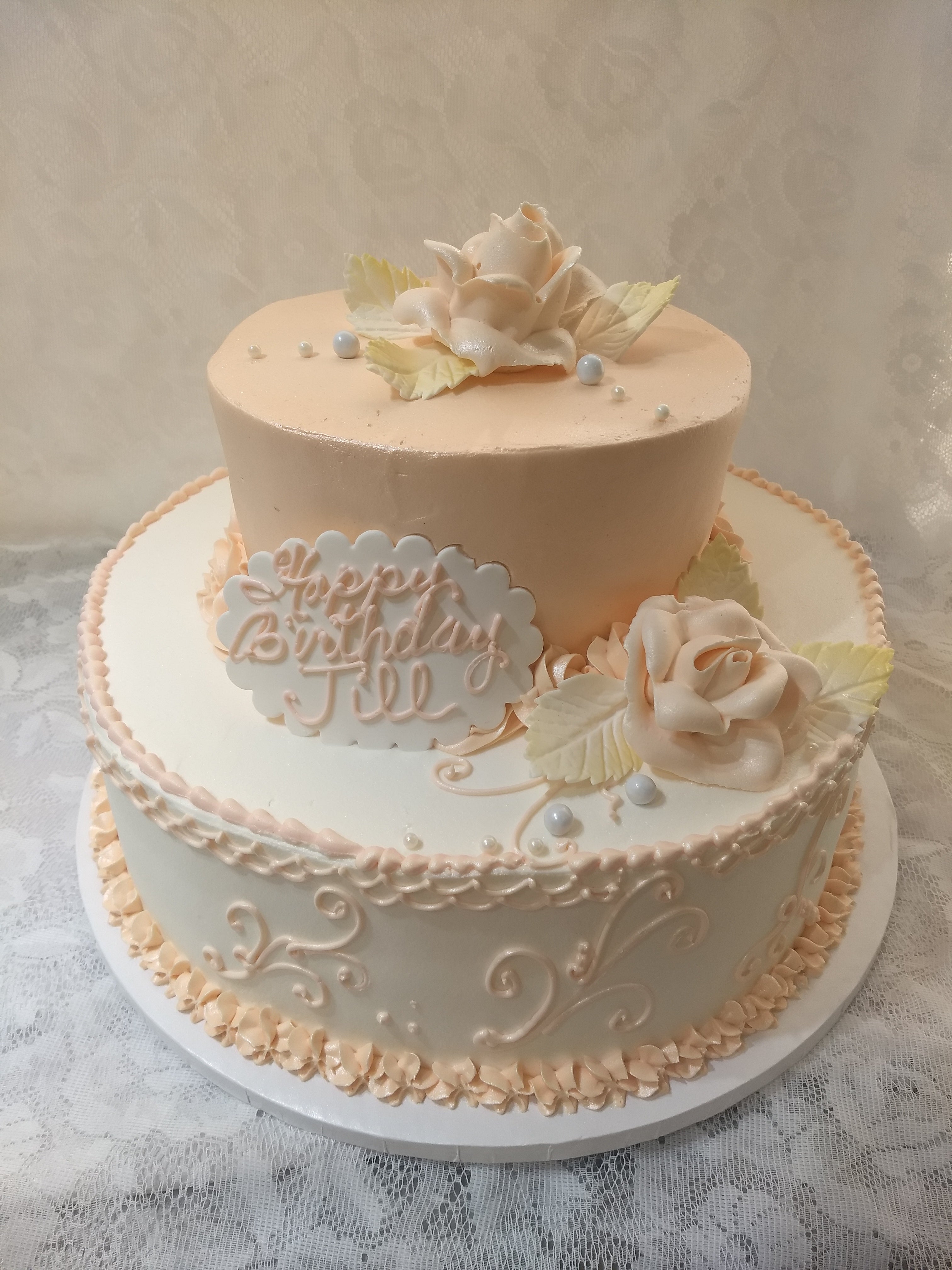 Peach and Ivory Celebration Tier Cake – Tiffany's Bakery
