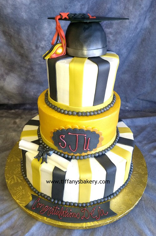 Graduation Stripes Three Tier 6", 8" and 12" Celebration Tier Cake ...