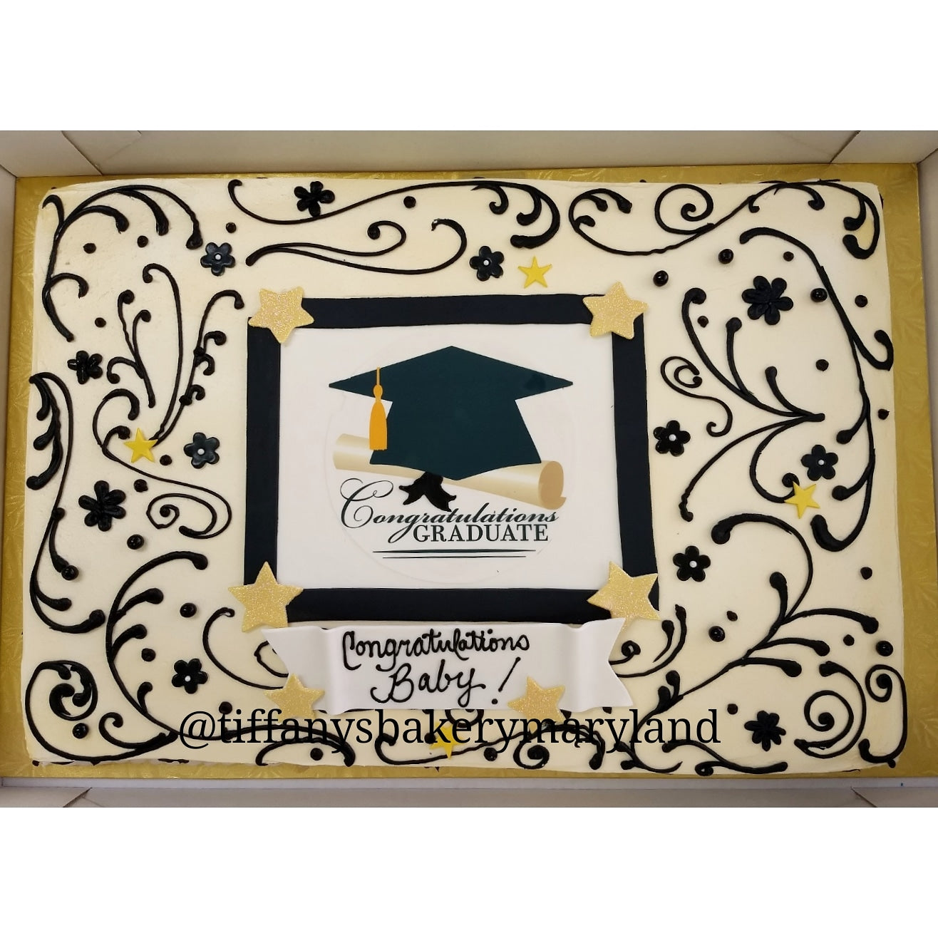 Elegant Grad Edible Image Layon on Full Sheet Cake – Tiffany's Bakery